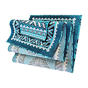 Flash Furniture Ventana Collection Southwestern Accent Rug - Low Pile Turquoise Olefin Rug - 2 x 10 Area Rug - Jute Backing - Hallway, Entryway, Bedroom, Living Room