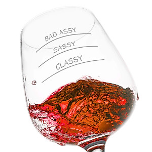 DU VINO Classy Sassy Bad Assy Funny Novelty Wine Glass - 12.75 oz. - Humorous Smart Assy Present for Mom, Women, Friends, or Her - Made in USA