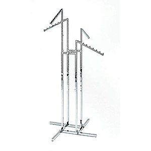 Clothing Rack – Heavy Duty Chrome 4 Way Rack, Adjustable Arms, Square Tubing, Perfect for Clothing Store Display With 4 Slanted Arms