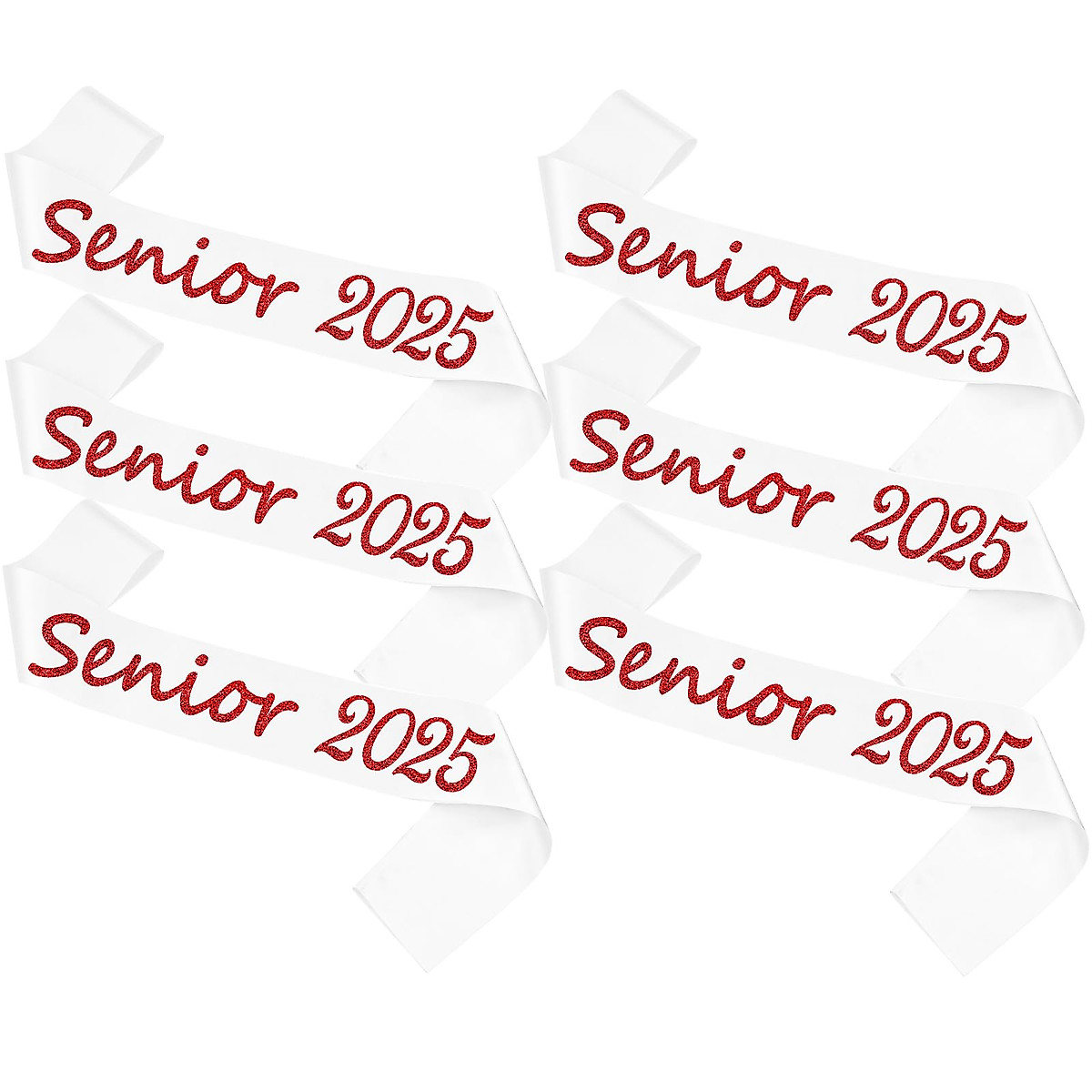 Ashaqshnglee Senior Sash 2025, 6 Pack White Senior 2025 Satin Sashes with Red Glitter Letters Graduation Sash Finally Graduated Senior Cheer Sash Party Supplies