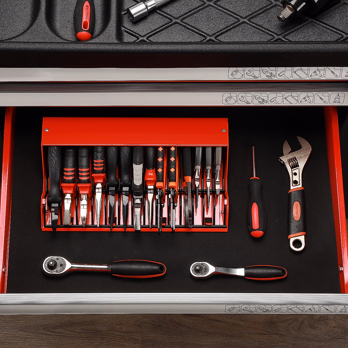 Mayouko 14 Slots Pliers Rack Organizer, For Standard & Smaller Pliers, All Steel, Fits in Toolbox Drawer, Chest, Pegboard, Tilt Feature