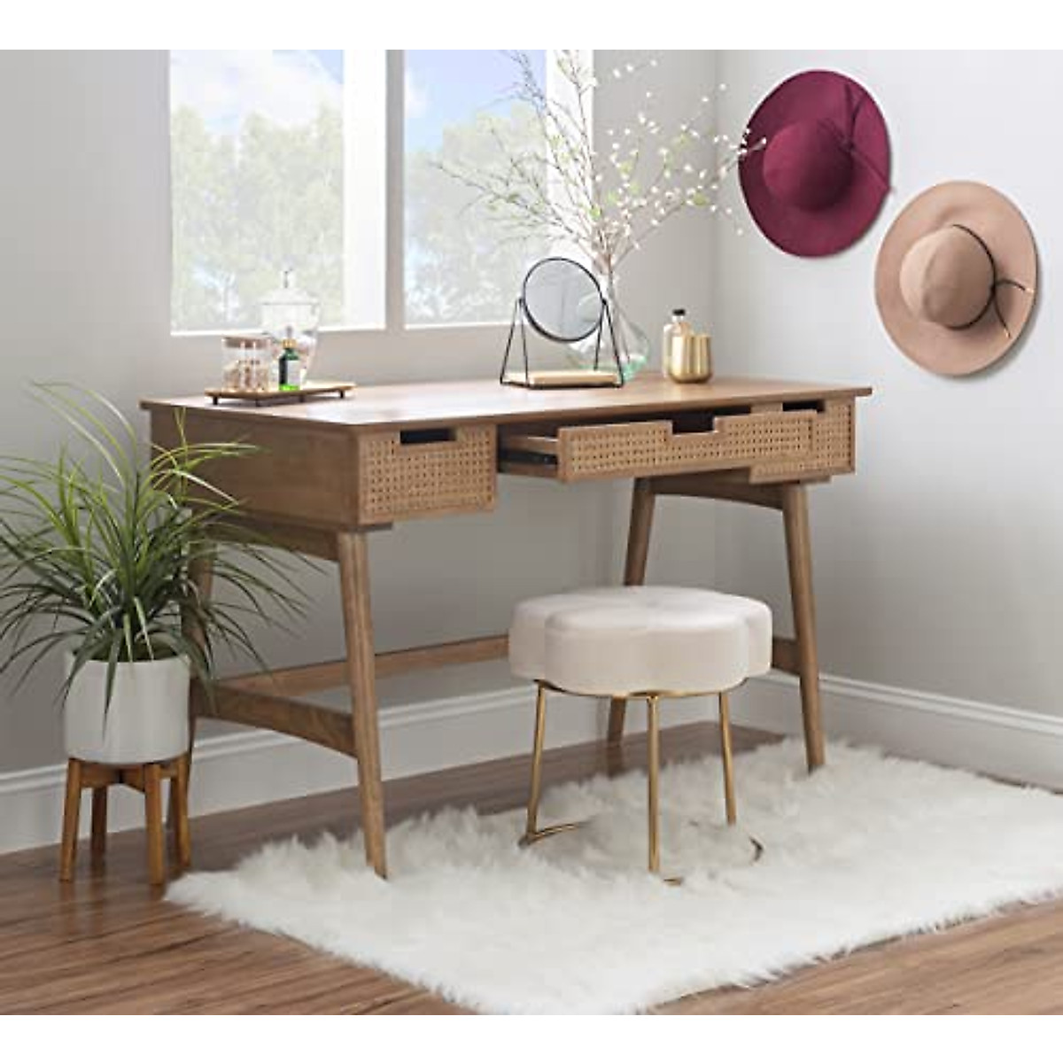 Linon Natural Dutton Wood and Rattan Desk