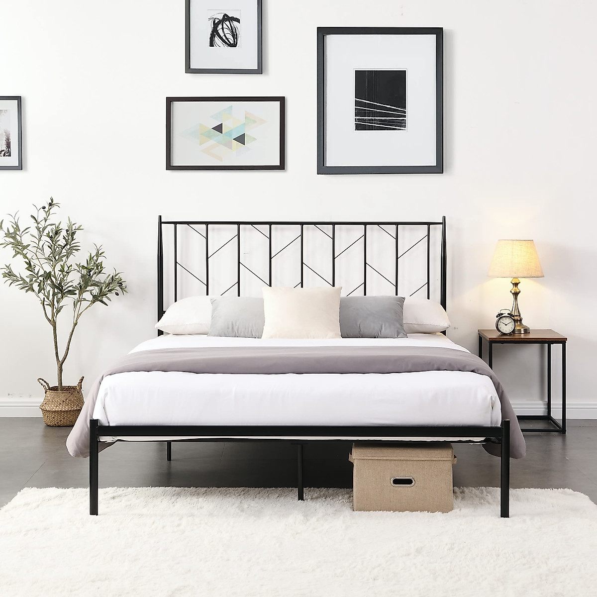 ETAROW Metal Full Size Bed Frame Mattress Foundation with Headboard and Firm Support, Easy Set up, No Spring Box Needed, Black 1121-F