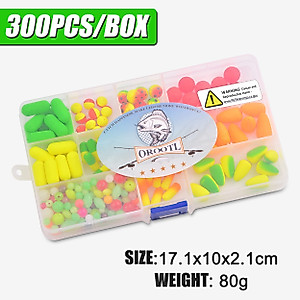 Pompano Rig Floats Beads Kit, 300pcs Pompano Floats Fishing Beads Set Foam Snell Floats Bobbers for Surf Fishing Live Bait Walleye Rig Making Bullet Cylinder Oval Foam Floats