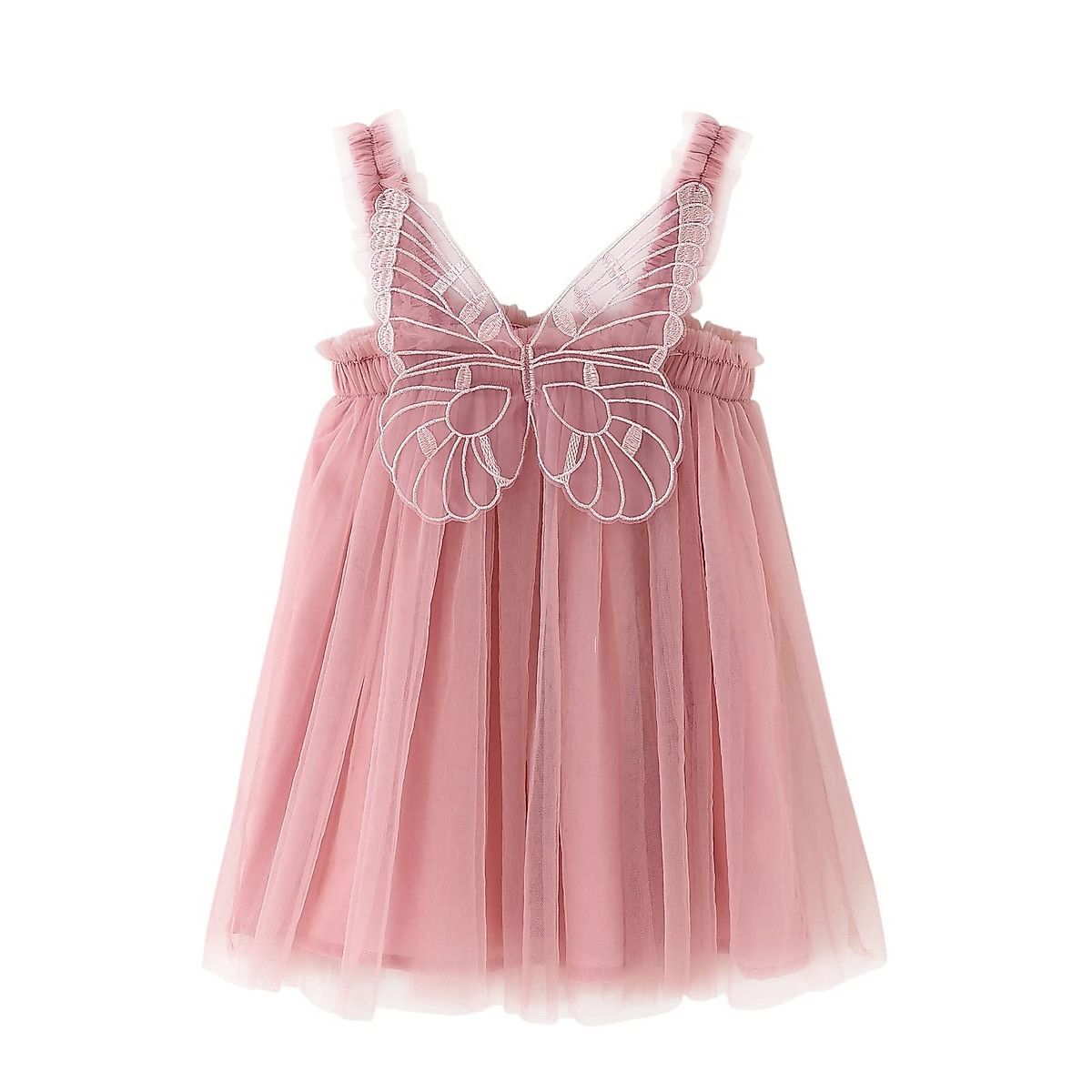 Baby Girls Layered Butterfly Tulle Tutu Dresses Toddler Cotton Tutu Sleeveless Princess Dress(Dark Pink, 5 Years)