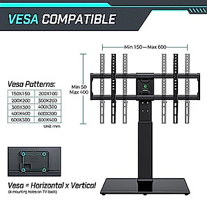 Greenstell TV Stand with Power Outlet, Universal TV Mount Stand for 37-70 inch TVs, Height Adjustable, Swivel Table Top TV Stand with Tempered Glass Base, Holds up to 100 LBs, Max VESA 600x400mm