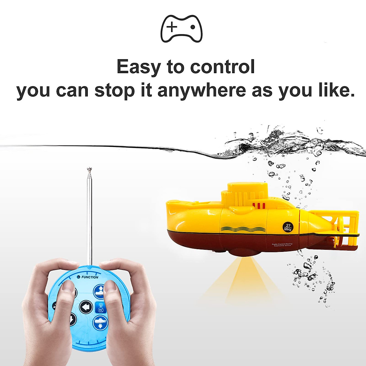 GoolRC Mini RC Submarine Remote Control Boat Waterproof Diving Toy Gift for Kids Boys and Girls (Yellow)