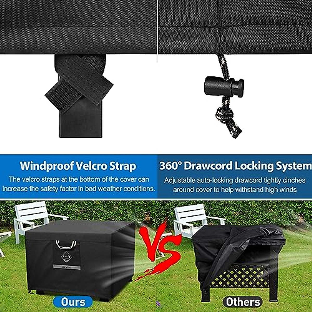 QH.HOME Fire Pit Cover Square Super Waterproof, 32" L x 32" W x 24" H Outdoor Firepit Table Cover 600D Strong Tear Resistant, UPF 50+ Fire Pit Cover Fading Resistant for Square Fire Pit - Black