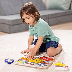 Melissa & Doug Construction Vehicles Wooden Chunky Puzzle (6 pcs) - FSC Certified