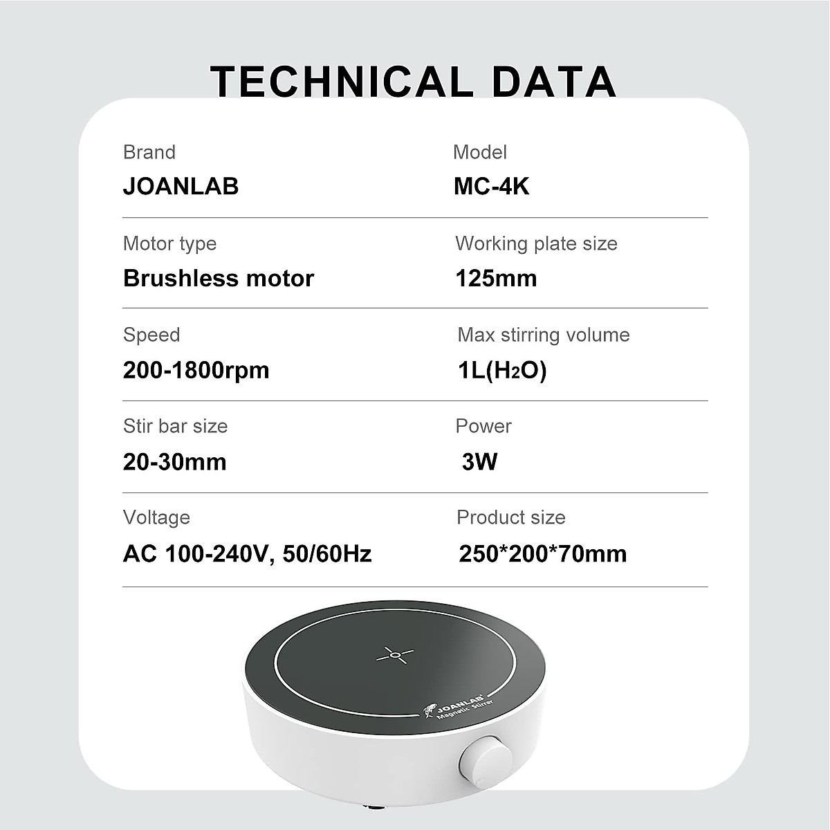 JOANLAB Mini Magnetic Stir Plate Lab Stirrer Mixer with Stirrer Bar, Laboratory Magnetic Stirrer Mixer Plate 3000ml