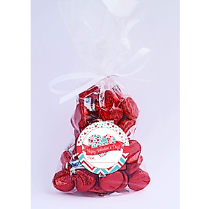 Red and Blue Heart-Themed Valentine Party Favor Sticker Labels, 40 2" Party Circle Stickers by AmandaCreation, Great for Classroom Valentines, Envelope Seals, Gifts & Treats