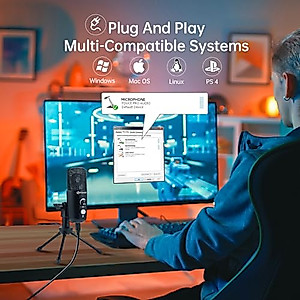 FDUCE USB Plug&Play Computer Microphone, Professional Studio PC Mic with Tripod for Gaming, Streaming, Podcast, Chatting, YouTube on Mac & Windows(Black)