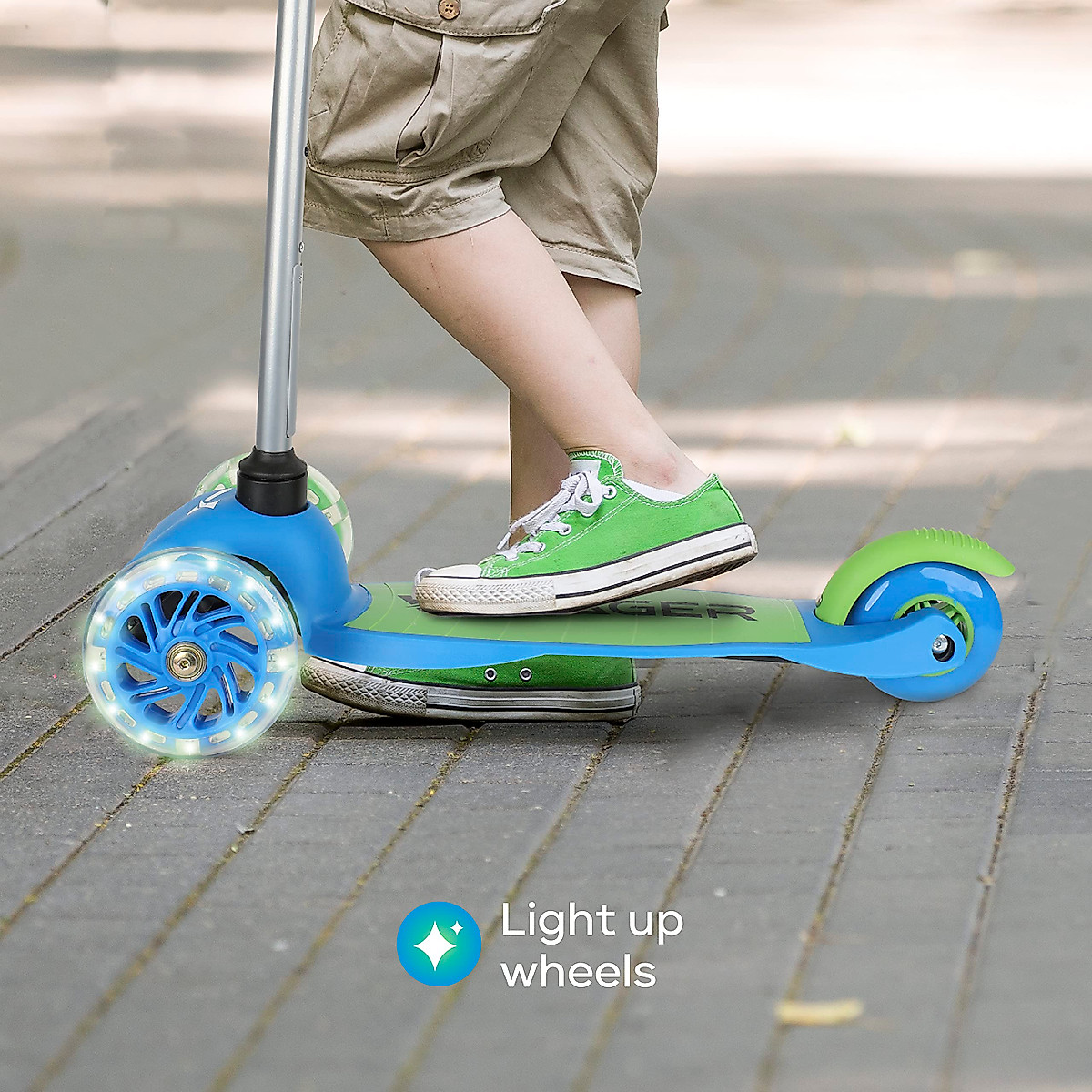 Sakar Ignight Green 3 Wheel Scooter for Boys and Girls Ages 3+, Max Weight 75lbs, Foot-Activated Brake - Durable, Comfortable, & Easy to Ride