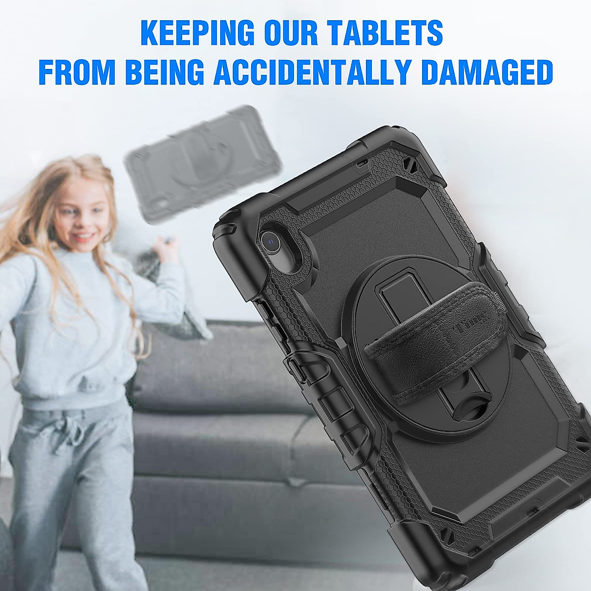 Timecity for Lenovo Tab M8 Case 8 inch Tablet 3rd/ 2nd, (for Lenovo TB-8505f/ TB-8505fs Case): with Strong Protection, Screen Protector, Hand Strap, Shoulder Strap, Rotating Stand - Black