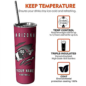 20oz Customs Football City Tumbler with Lid and Straws, Personalized Football GIfts for Fans, Travel Cup Adds Your Name and Number