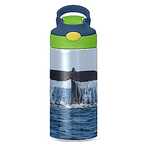 Kigai 12 oz Humpback Whales Kids Water Bottle,Insulated Stainless Steel Water Bottle with Straw Lid Double Walled Leakproof Flask for School Toddlers Girls Boys