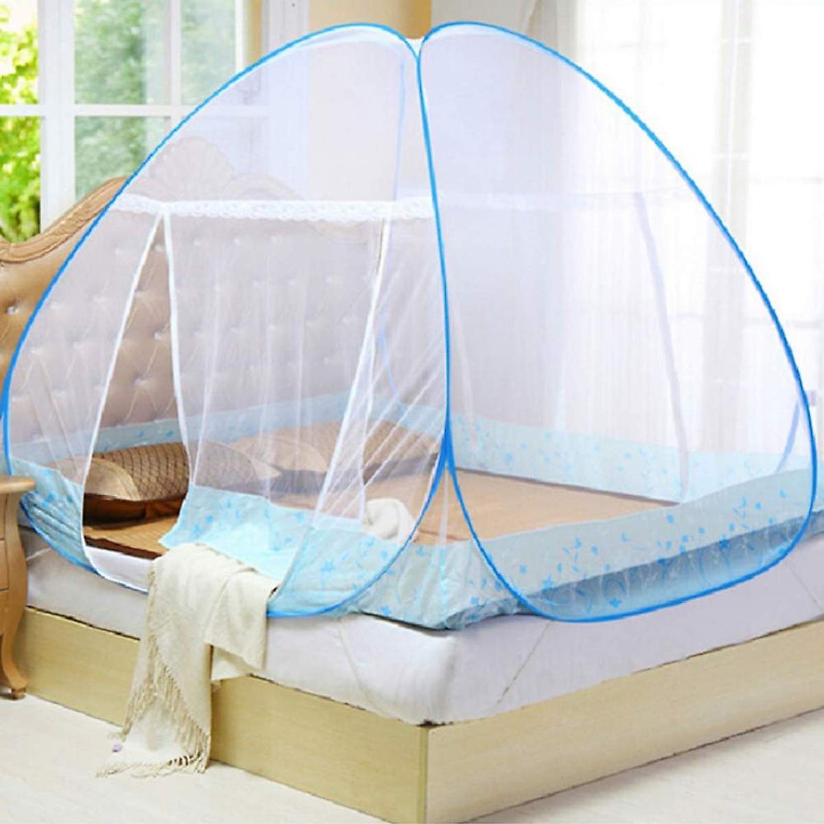 Anntool Pop-Up Mosquito Net, Portable Bed Canopy Folding Mosquito Net, Fine Mesh Net for Bed with Bottom for Baby Toddlers Kids Adult, Camping Tent for Travel, One Door, L 39 x W 75 x H 43 inches