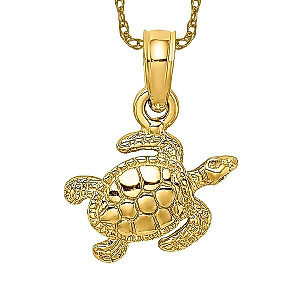 IceCarats 14K Yellow Gold Sea Turtle Necklace Charm Pendant 15mm x 11.15mm Only