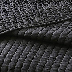 Madison Park Keaton Quilt Set-Casual Channel Stitching Design All Season, Lightweight Coverlet Bedspread Bedding, Shams, King/Cal King(104"x94"), Stripe Black