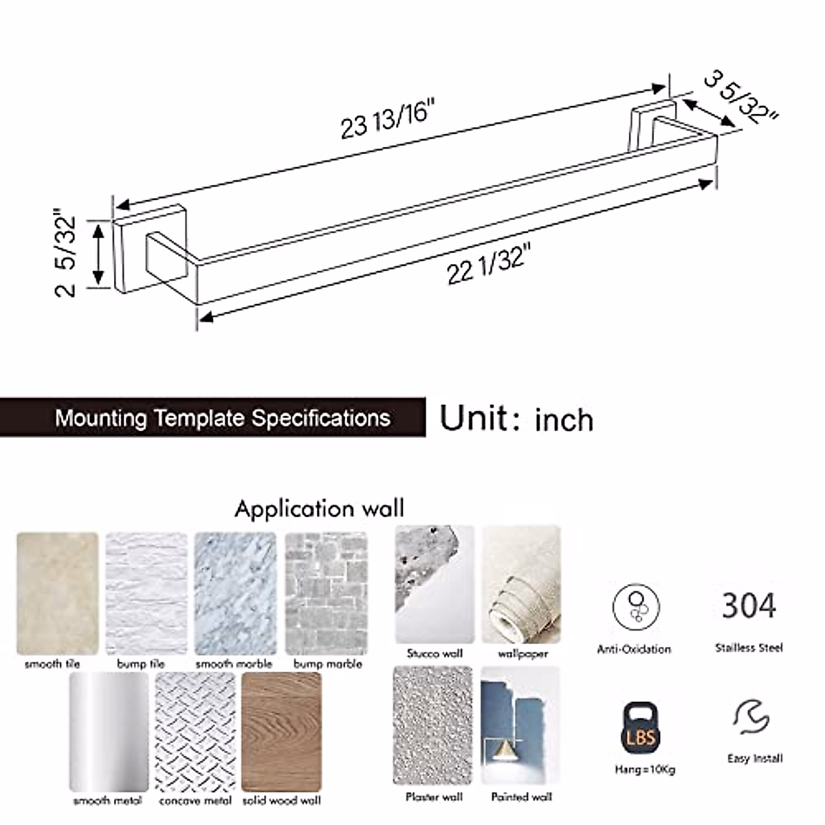 BANOLUX Bath Towel Holder Thicken 24 Inch Single Towel Bar for Bathroom, Bathroom Accessories Heavy Duty Wall Mounted, Matte Black