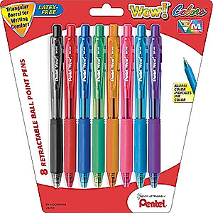 Pentel Bk440bp8m Wow! Retractable Ballpoint Pen, 1Mm, Assorted Barrel, Assorted Ink, 8/Pack