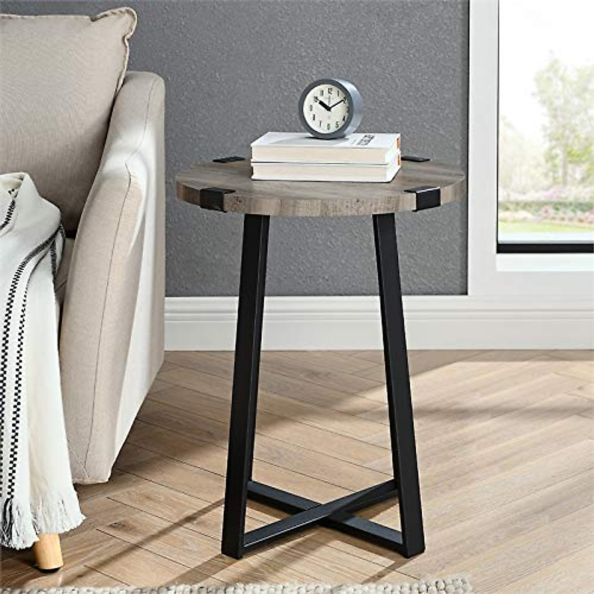 Walker Edison Anastasia Modern Metal Wrap X Base Accent Table, 18 Inch, Grey Wash