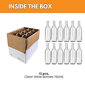 FastRack - W5 Bordeaux Wine Bottles, 12 Clear, 750 ml Empty Bottles - NO CORKS INCLUDED