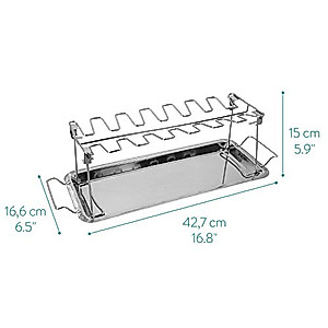 Navaris Stainless Steel Chicken Leg & Wing Rack - 14 Slot Roaster Stand for Chicken Legs, Wings, Drumstick with Drip Tray for Smoker Grill or Oven