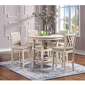 New Classic Furniture Amy 5-Piece Counter Dining Table Set, Beige and Brown