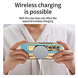 EAXER Compatible with Samsung Galaxy Z Fold 3 5G Case, Full Coverage Protection Built in Screen Protector Stand Shockproof Hinge Case Cover (Golden&Blue)