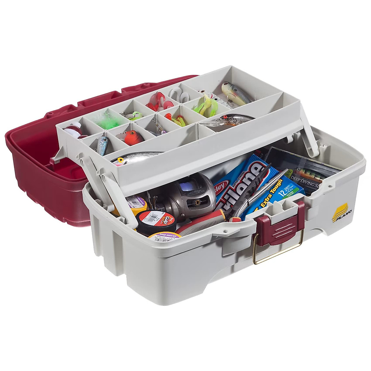 Plano 1-Tray Tackle Box with Dual Top Access, Red Metallic/Off White, Premium Tackle Storage (620106)