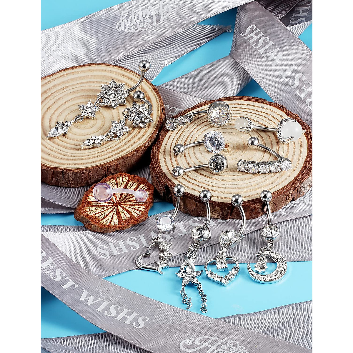 Vsnnsns 14G Belly Button Rings Stainless Steel CZ Skull Piercing Jewelry Belly Bars Curved Navel Ring Barbell Body Jewelry Piercing for Women Men Silver 10MM