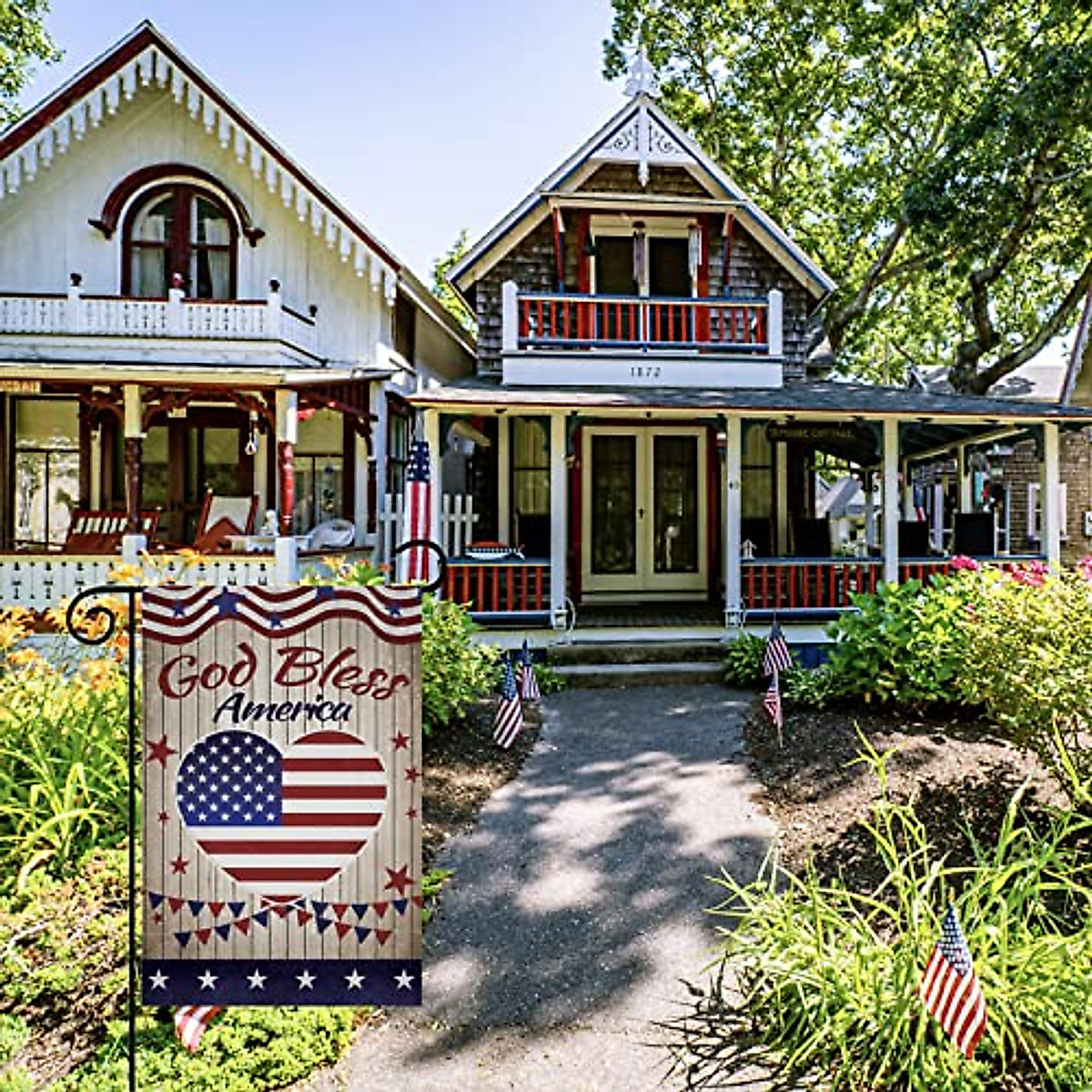 Iutumo God Bless America Garden Flag with Stripes, Heart and Star, 4th of July Patriotic 12x18 Inch Double Sided Small Vertical Banner for USA Independence Day Memorial Day Home Yard Outside Party Decoration