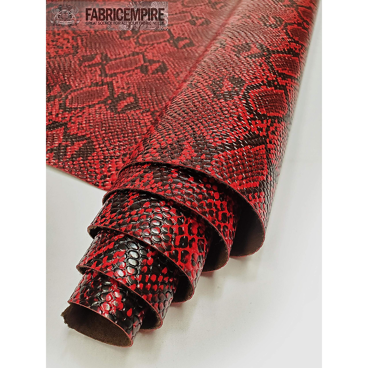 Vinyl Fabric Embossed Texture Rattlesnake Fake Leather Sold by The Yard (Ruby Red)