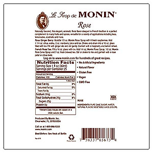 Monin - Rose Syrup, Elegant and Subtle, Great for Cocktails, Mocktails, and Soda, Gluten-Free, Non-GMO (750 ml)