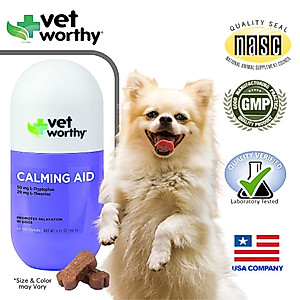Vet Worthy Calming Aid Dog Soft Chew - Flavored Chewable Treats for Dogs to Manage Normal Stress - Dog Calming Chews for Storm Anxiety, Grooming, and Fireworks - Poultry Flavored, 45-Count