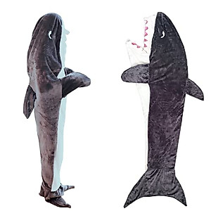 HOIDKET Shark Blanket Wearable Blanket Hooded for Adult Women Men Super Soft Cozy Flannel Throw Blanket Animal Onesie Shark Sleeping Bag Shark Gifts(Shark, 77'' H x 27'' W (Fit for Height 5'3"-5'10"))