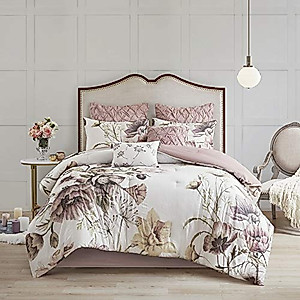 Madison Park Cassandra Cotton Blend Comforter Set - Feminine Design Colorful Floral Print, All Season Down Alternative Bedding Layer And Matching Shams, Queen, Blush 8 Piece