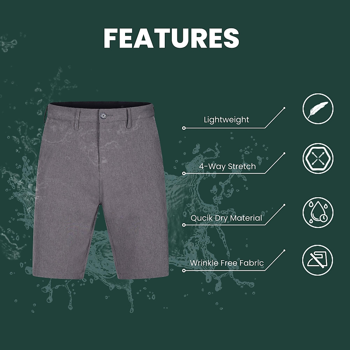 Brickline Mens Shorts for Men, Hybrid Casual Golf Dress Flat Front Quick Dry Stretch Board Shorts, Lightweight Chino Short HT Black - 34