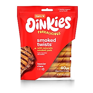 Hartz Oinkies Porkalicious Smoked Pig Skin Twists Dog Treats, 40 Count