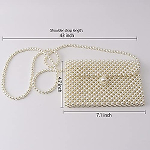 FUNDI White Pearl Purse Shoulder Bag for Women Purse Pearl Beaded Clutch Bag Crossbody Beaded Clutch Evening Bag for Prom Party Wedding Date