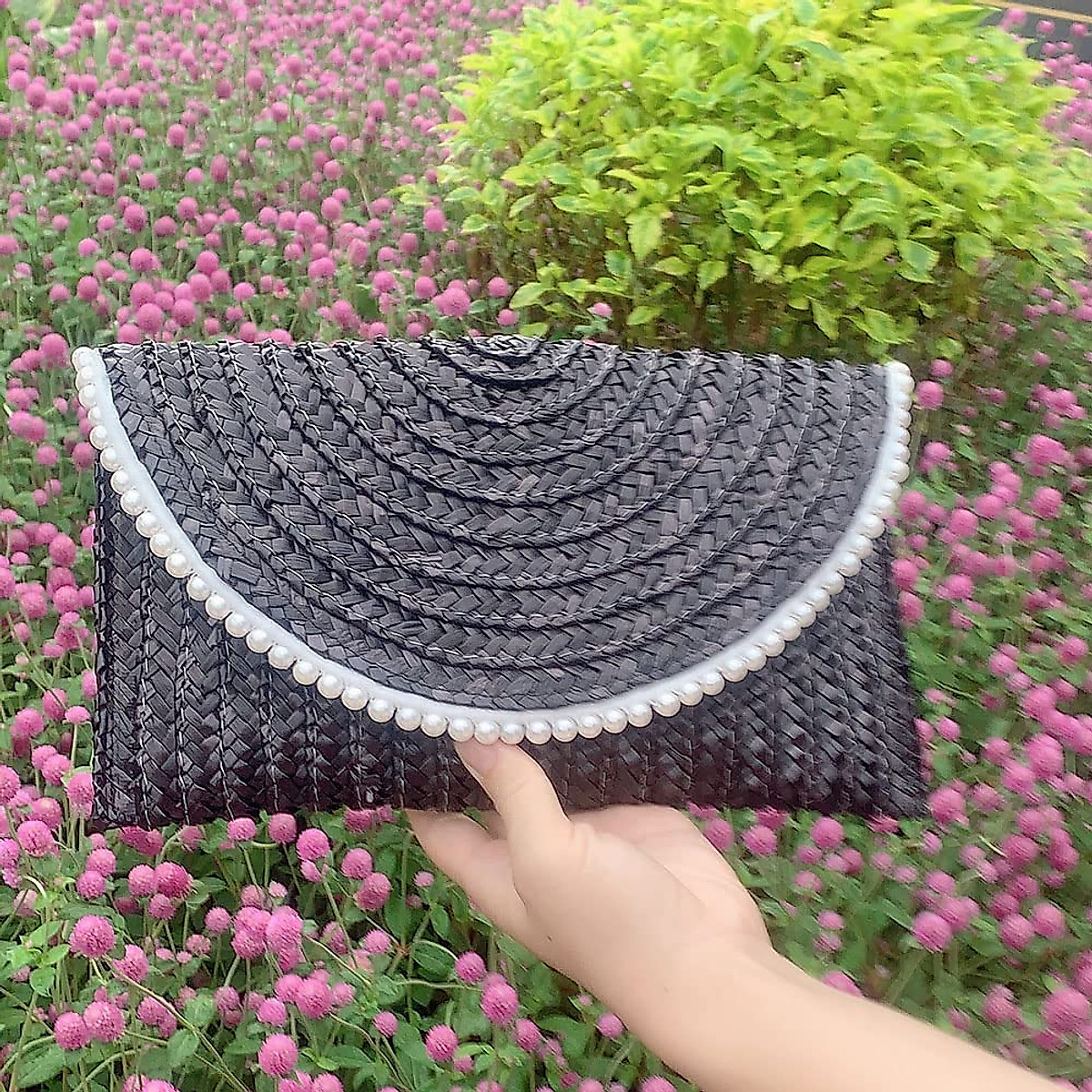 alilove Straw Clutch Bags for Women Summer Evening Handbags Bride Wedding Purse Vacation Beach Clutch Handmade Woven Envelope Wallet