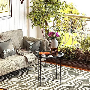 FSTAR Small Round Side End Table, Small Round Nightstand, Portable Folding Metal Accent Table Next to Couches/Sofas, or Against a Wall (Black, 1PCS)