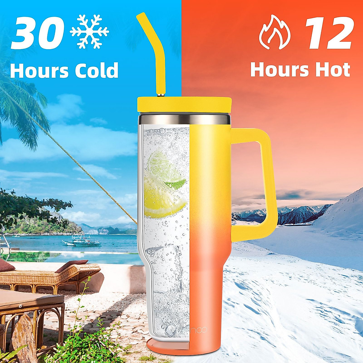 mininoo 30 oz Tumbler With Handle and Straw Lid, Insulated Coffee Mug Stainless Steel Travel Mug Leak-proof Lid and Straw Fit in Car Cup Holder(Cupcake Pink)