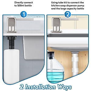 CREA Soap Dispenser for Kitchen Sink, Kitchen Soap Dispenser Brushed Nickel Square Built in Sink Soap Dispenser for Bathroom with 17 OZ Bottle