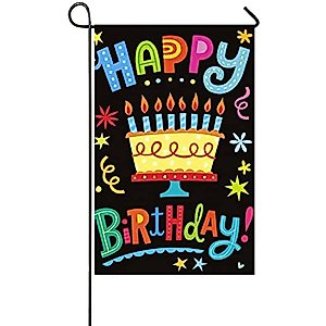 Happy Birthday Garden Flag Cartoon Double-sided Printing Flags Happy Birthday Garden Banner Linen Outdoor Lawn Signs Birthday House Sign Poster Party Flags Decorations For home Outdoor Suitable For Birthday Party (12 X 18 Inches)