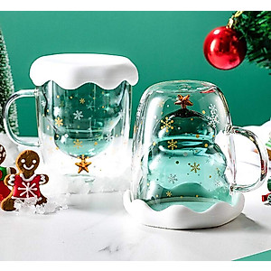 MUCHENGGIFT Cute Mug Christmas Tree Coffee Mugs, Tea Milk Cup Double Wall Insulated Glasses Espresso Cup, Best Christmas Gifts for Women,Men,Kid, Office