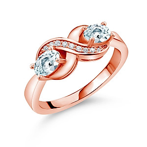Gem Stone King 18K Rose Gold Plated Silver 2-Stone Gemstone Birthstone and White Created Sapphire Infinity Promise Forever Love Knot Ring For Women | Oval 6X4MM | Available In Size 5, 6, 7, 8, 9