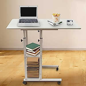biniliubi C-Shaped Side Table Adjustable, Height Adjustable C Table with Wheels and Storage Shelves for Couch Bed Recliner