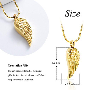 Imrsanl Angel Wings Cremation Jewelry for Ashes Pendant Stainless Steel Keepsake Memorial Urn Necklace for Human/Pets (Gold)